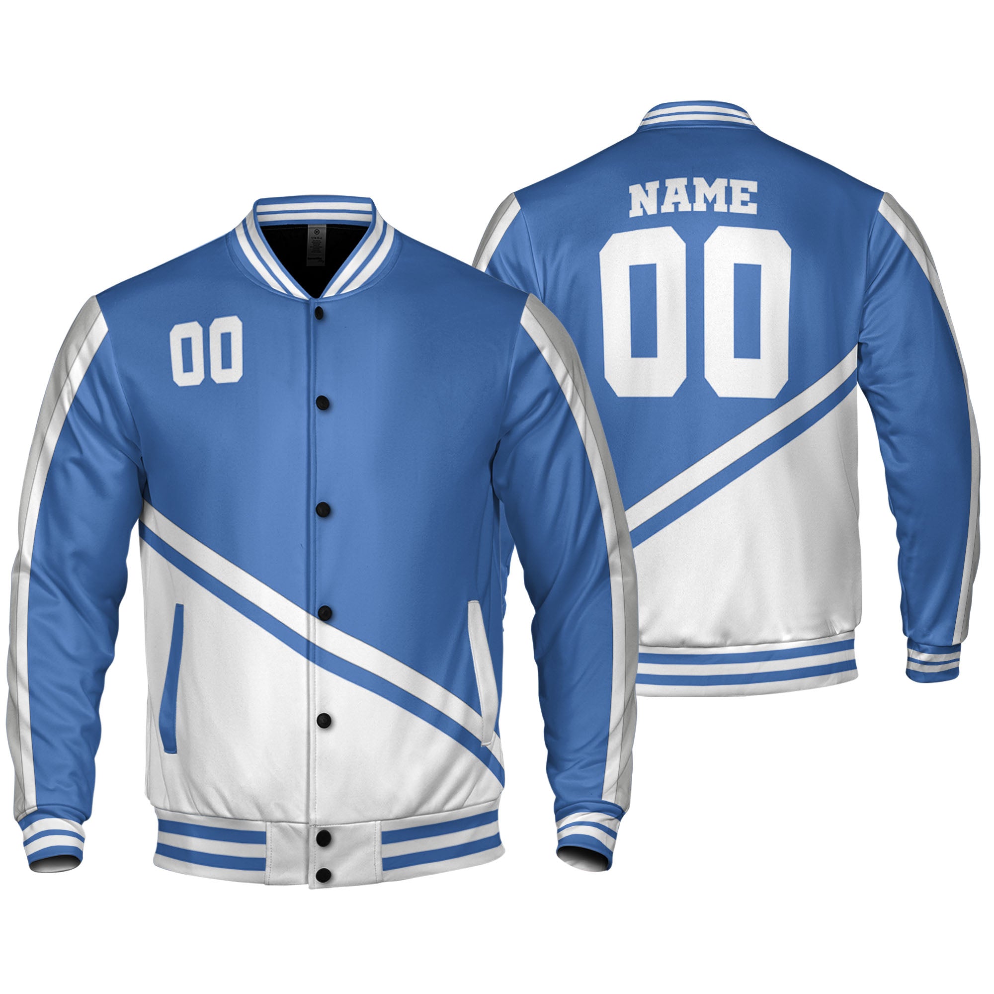 Customized name and number football varsity jacket diagonal stripes bl ...